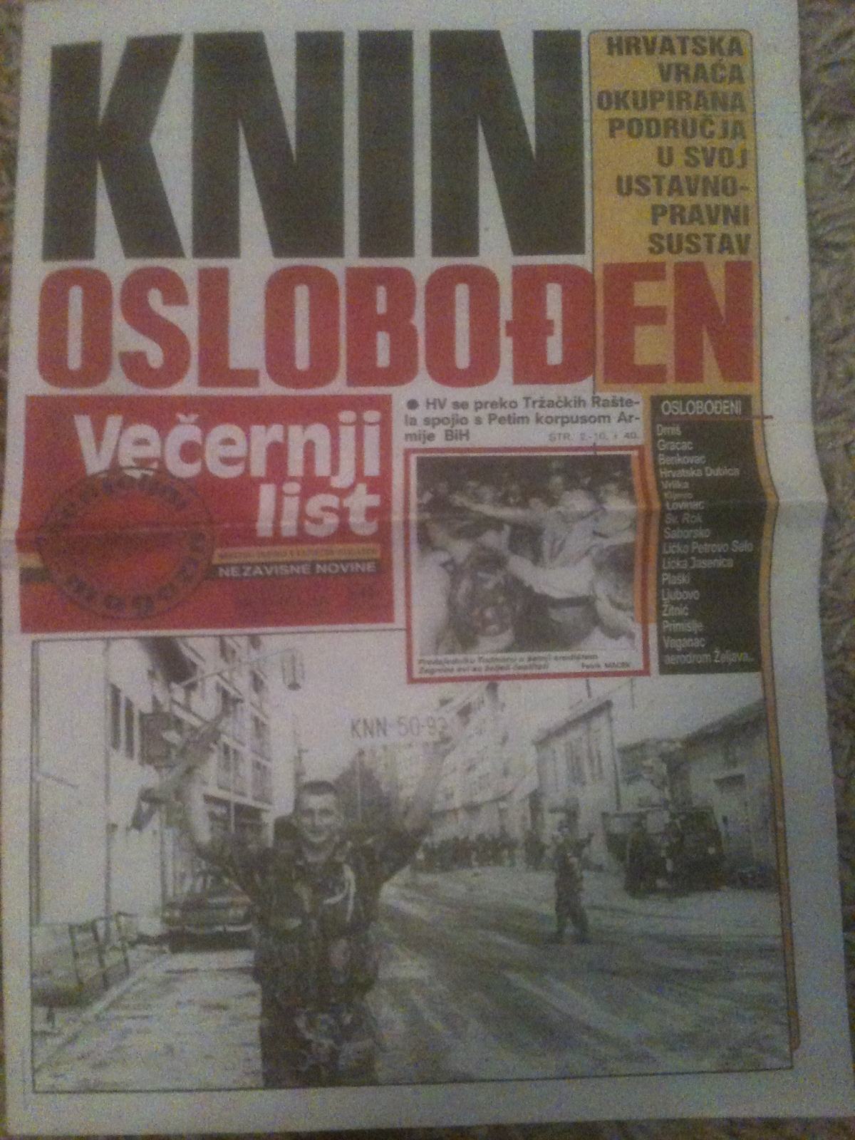 VEČERNJI LIST - KNIN OSLOBOĐEN 1995. OLUJA