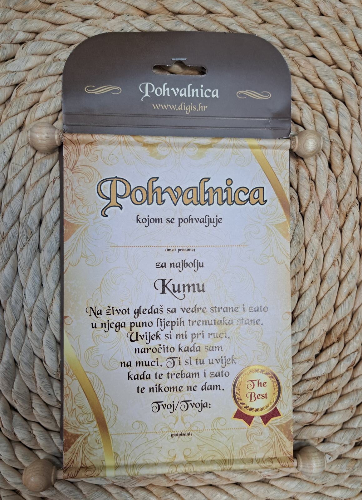 Pohvalnica - najbolja kuma