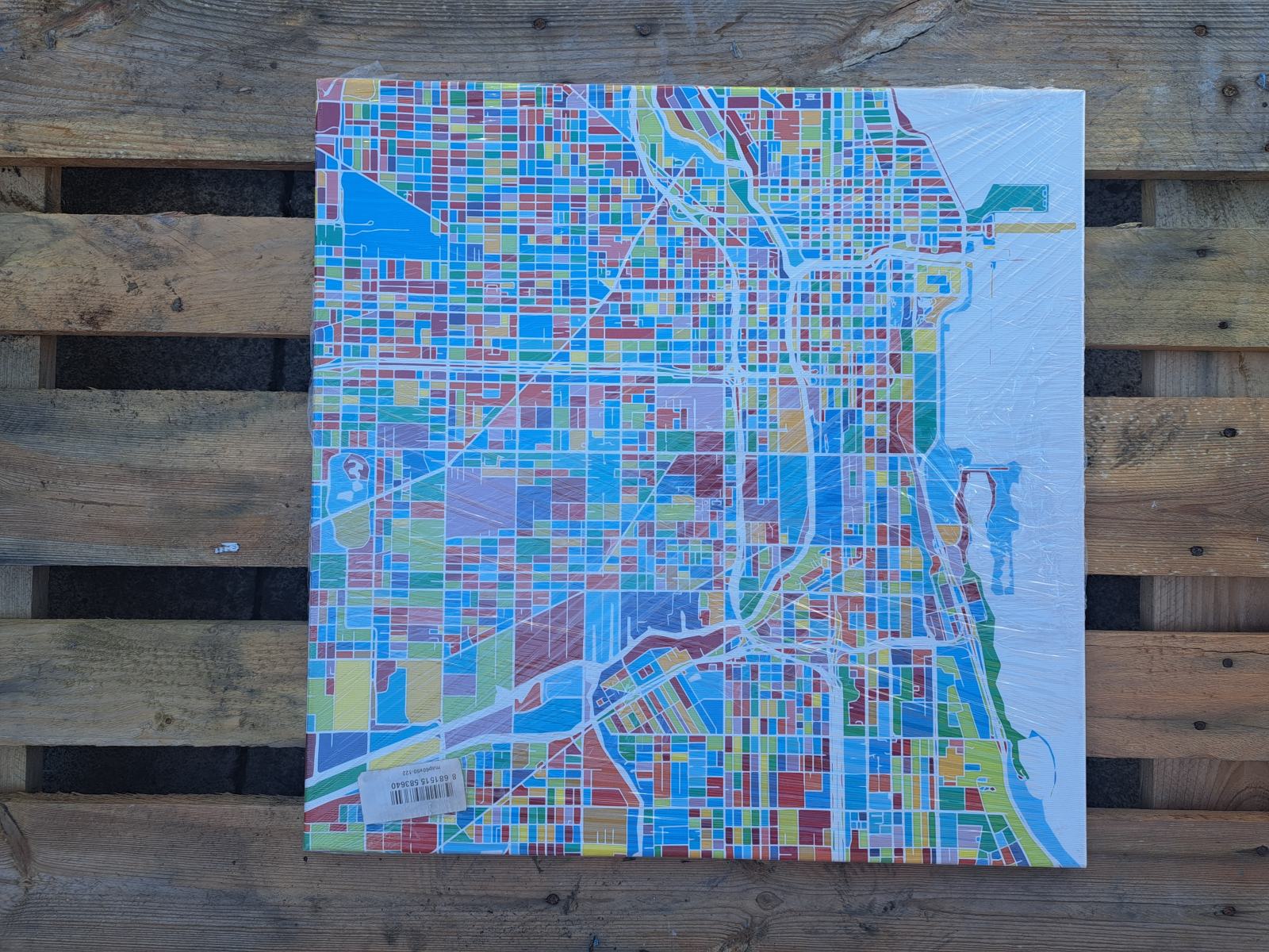 Slika / Zidno Platno - Apstraktna Šarena Mapa Grada - 60x60cm