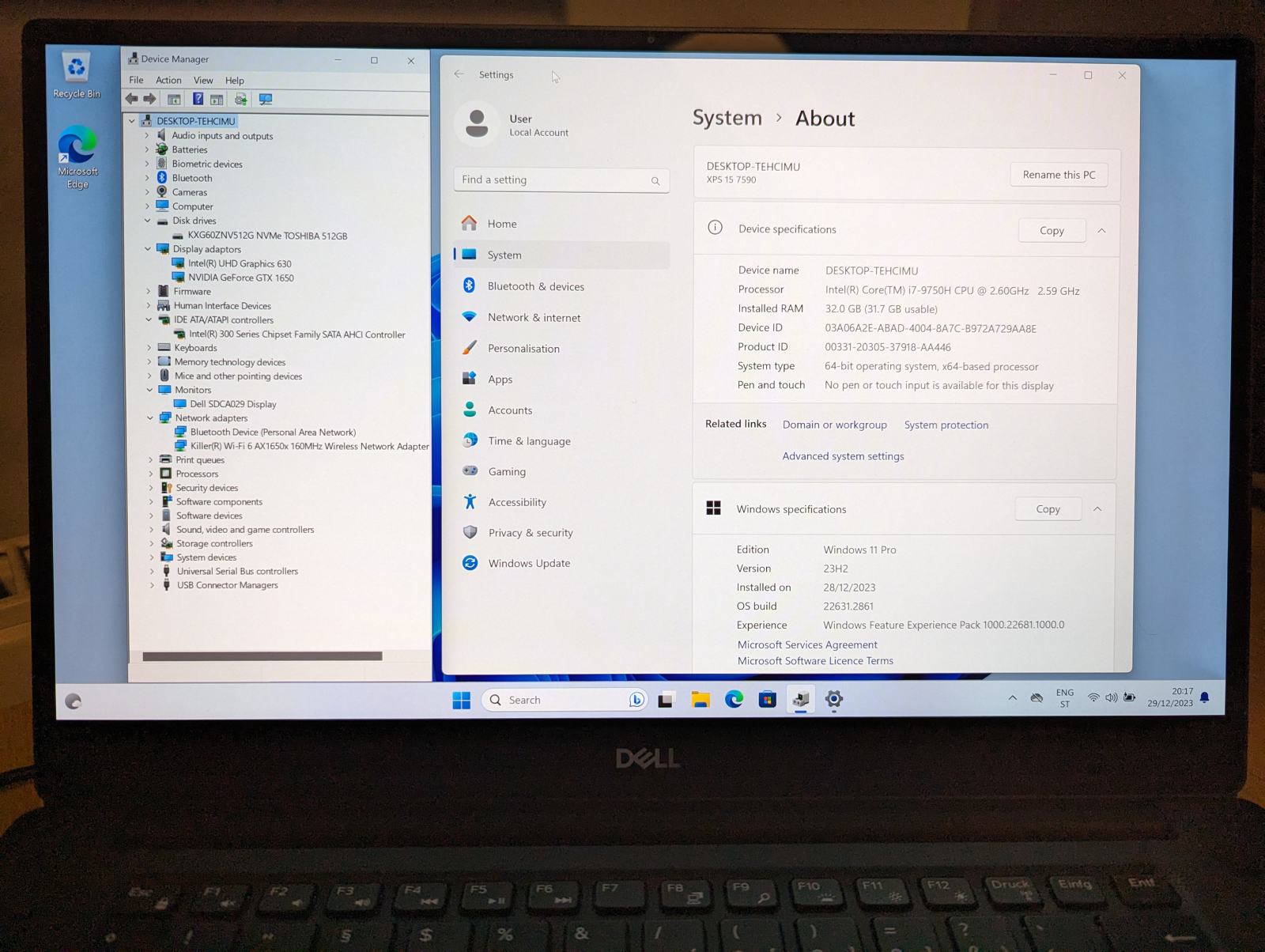Dell XPS 15 7590 i7-9750H/4K OLED/32GB/512 SSD/GTX 1650/ Win 11 Pro