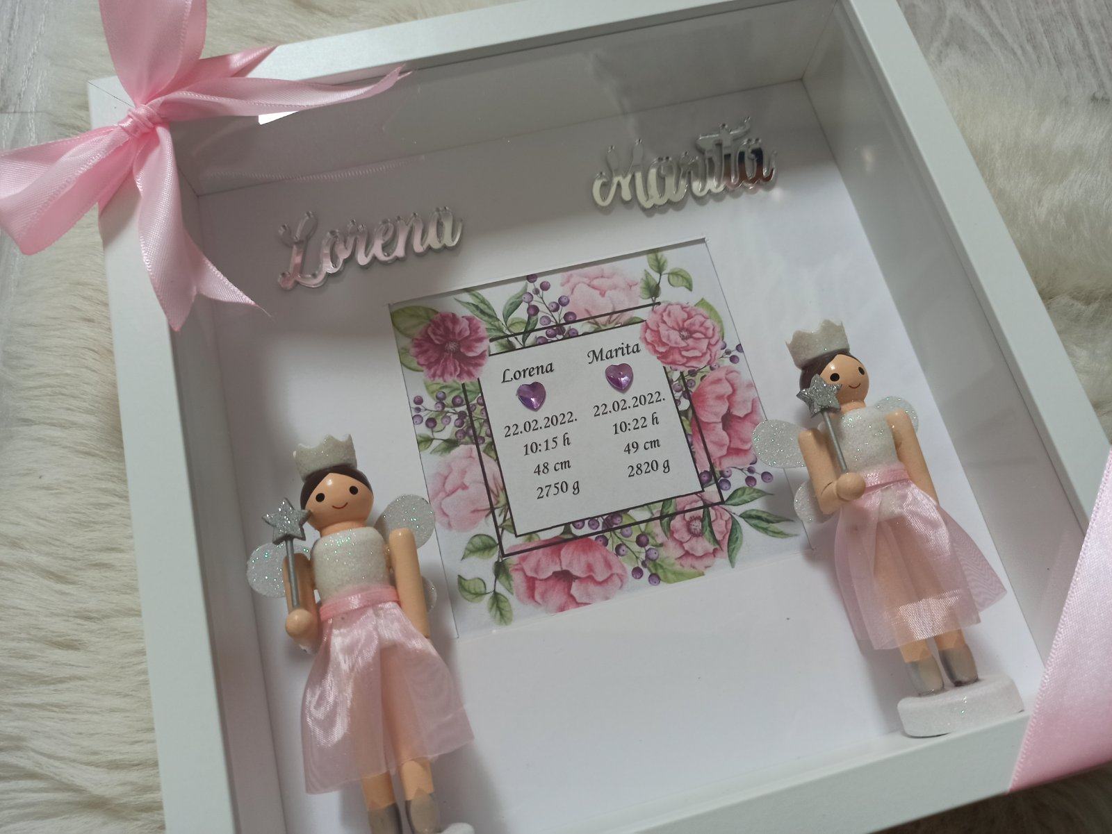 Duboki okvir sa 2 princeze/balerine/vile za rođenje blizanki