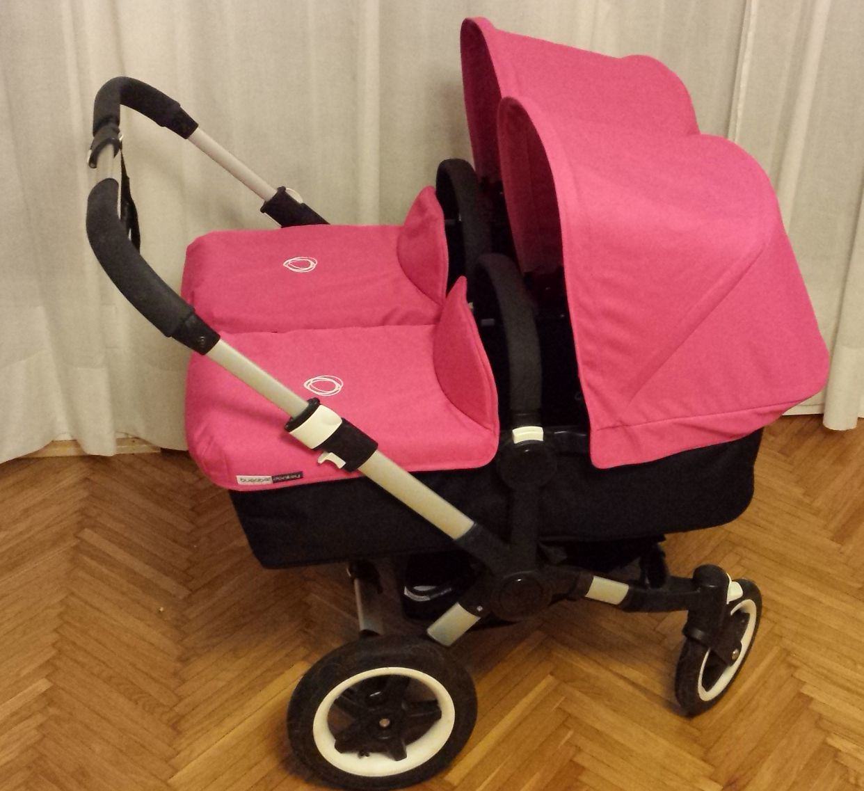 bugaboo donkey twin kolica i dva tekstila u pink boji