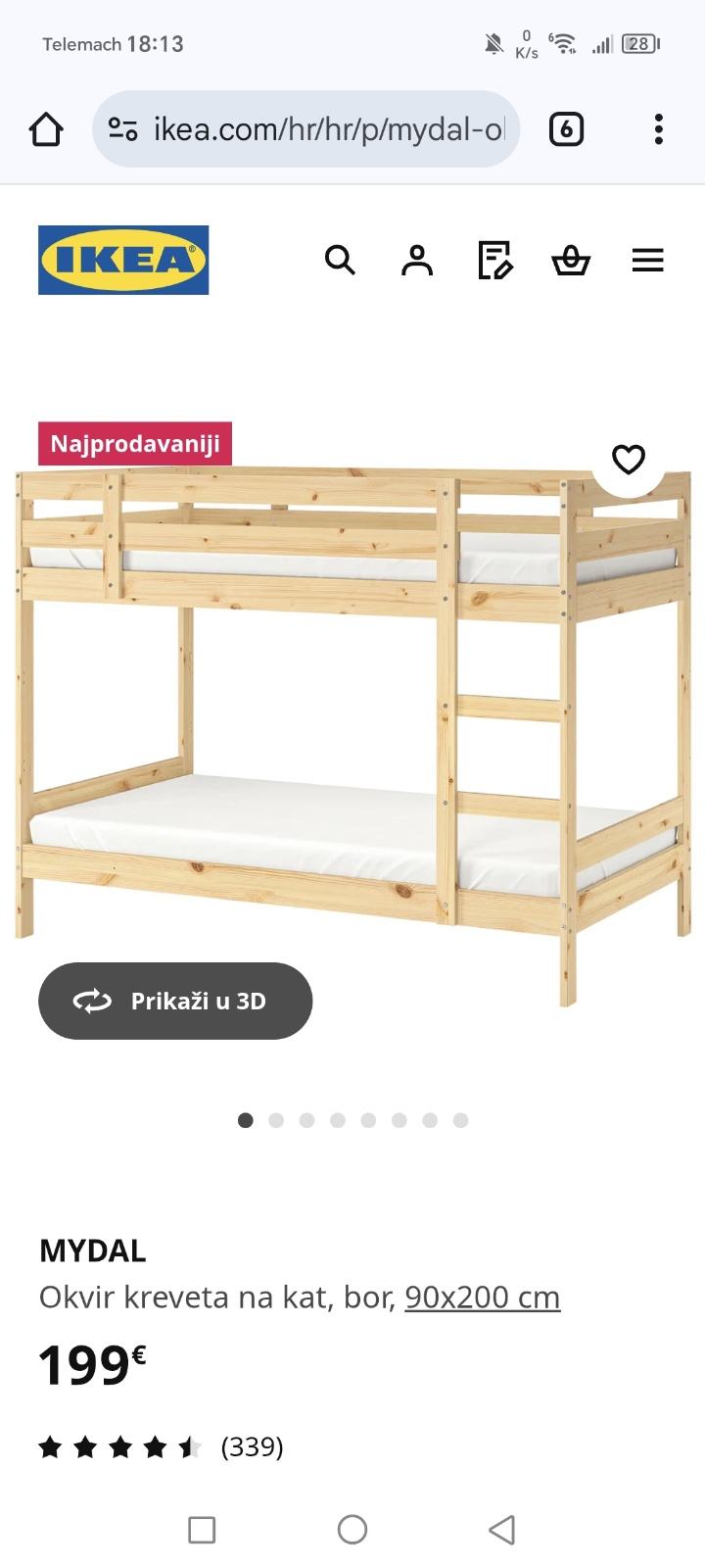 krevet na kat 200x90 IKEA