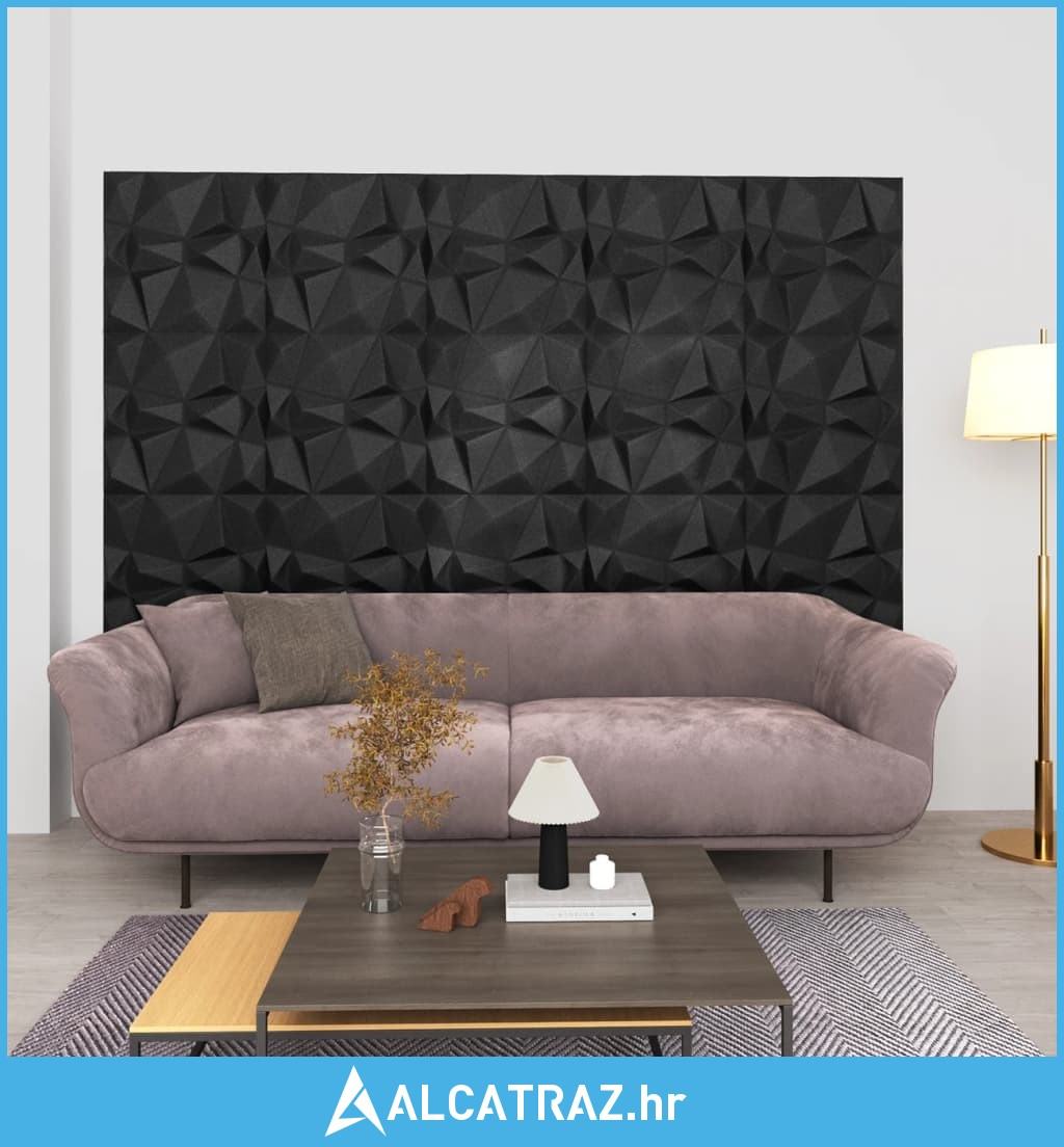 3D zidni paneli 24 kom 50 x 50 cm dijamantno crni 6 m² - NOVO