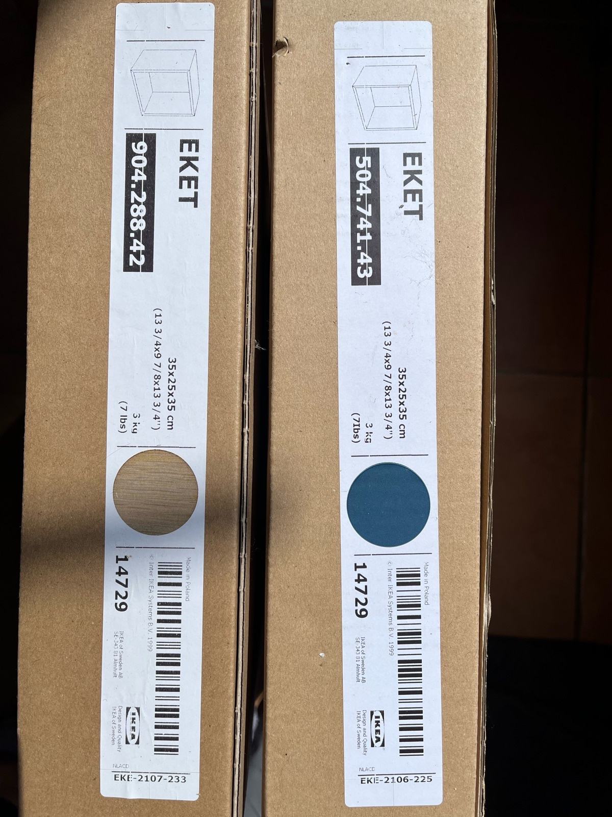 IKEA EKET 35x25x35 2 kom petrolej plava i boja drveta + 3 nosača 35 cm