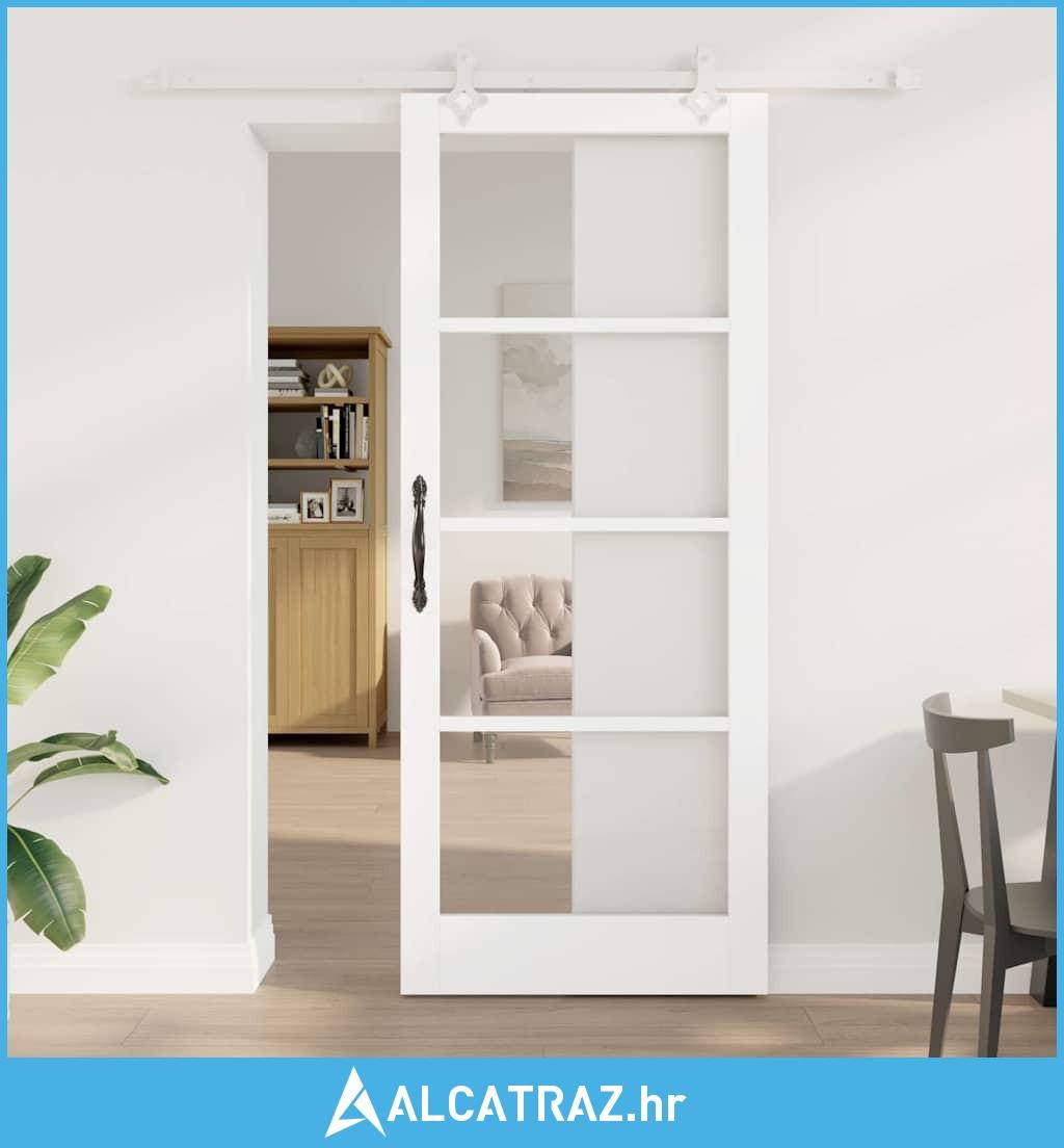 Klizna vrata s dodacima bijela 86x211 cm čvrsto drvo bor - NOVO