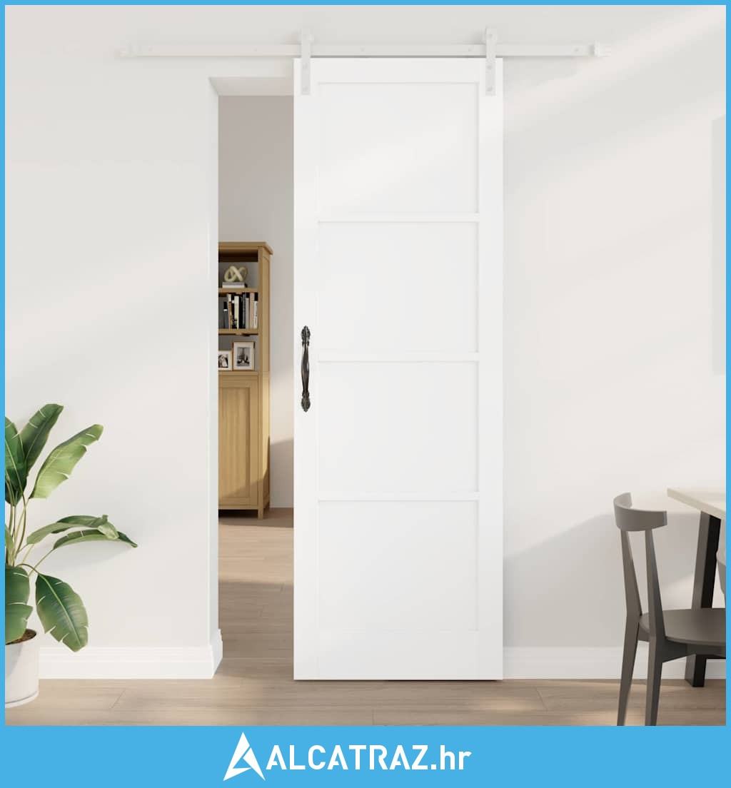 Klizna vrata s opremom Bijela 78x232 cm Čvrsto drvo bor - NOVO