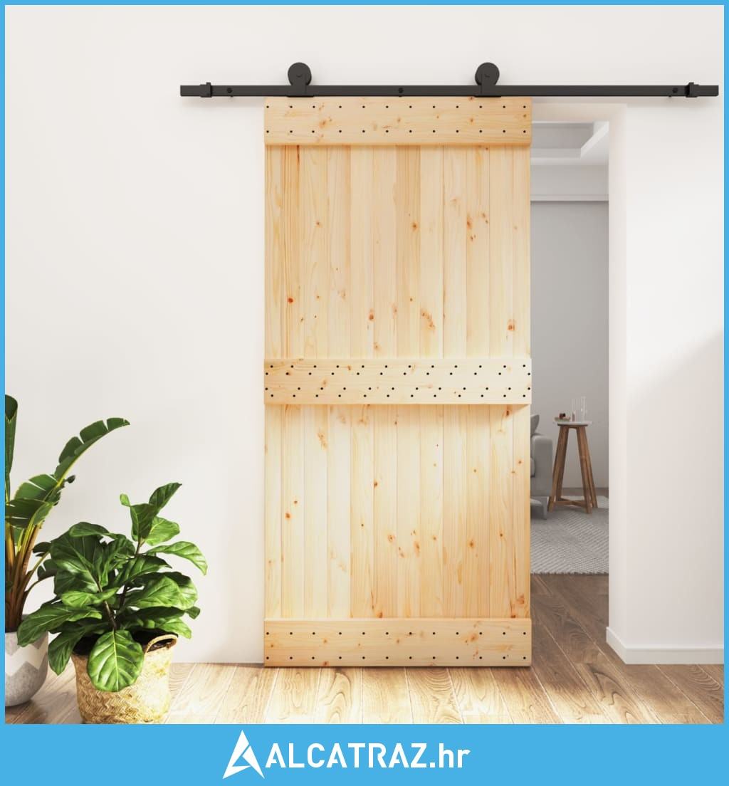 Klizna vrata s priborom za montažu 100x210 cm masivna borovina - NOVO