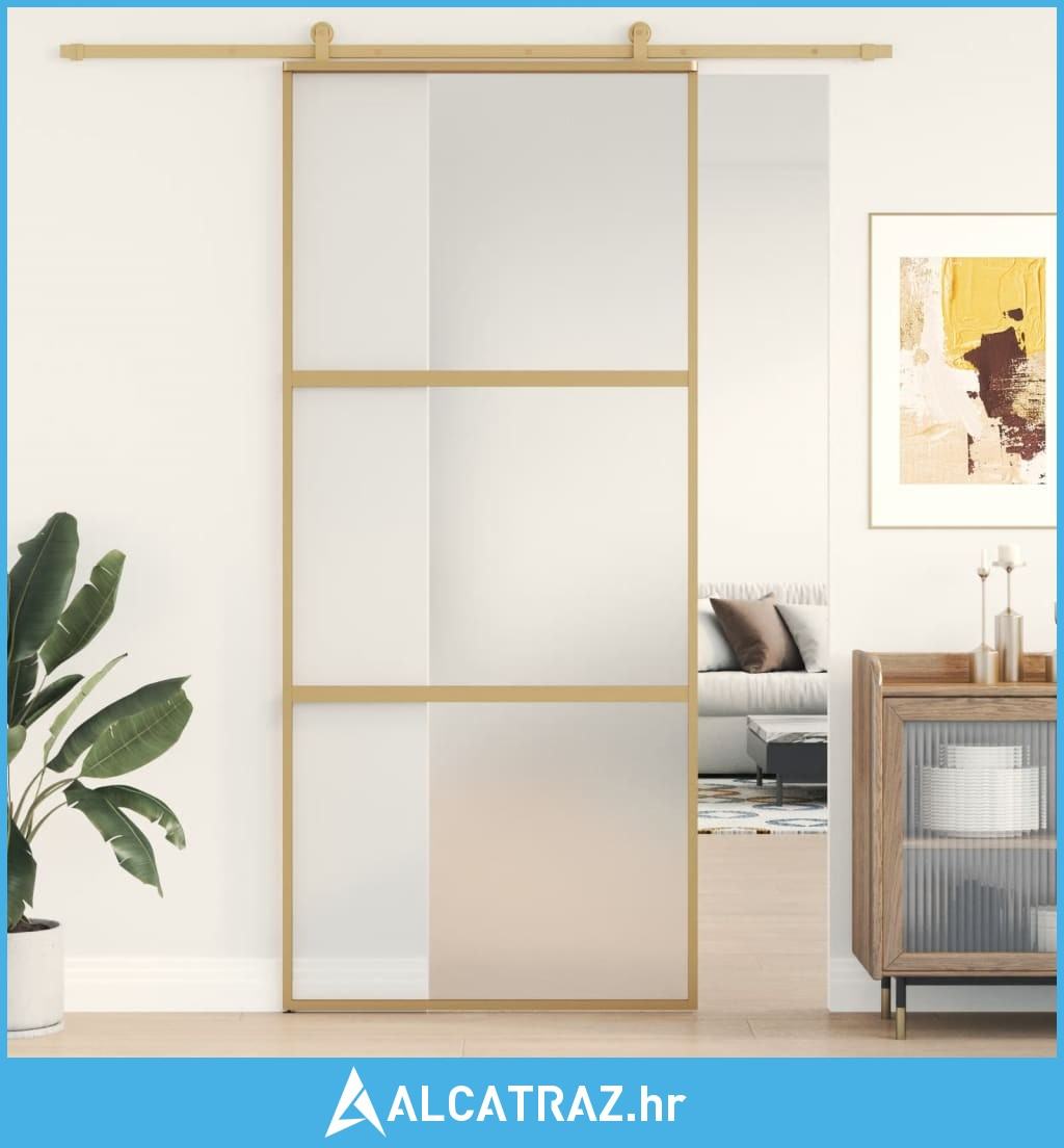 Klizna vrata zlatna 90 x 205 cm matirano staklo ESG i aluminij - NOVO