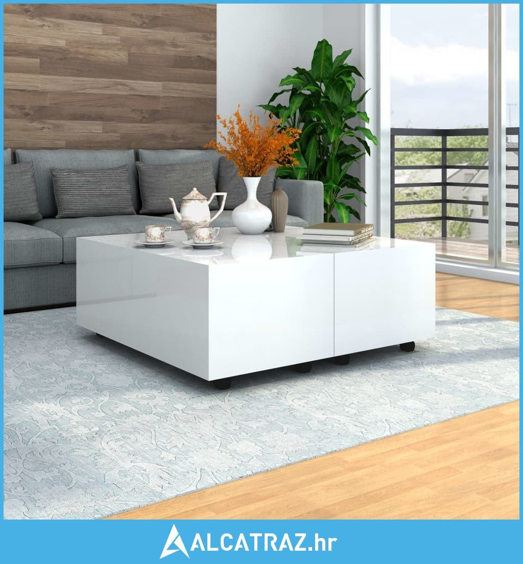 Stolić za kavu visoki sjaj bijeli 100 x 100 x 35 cm - NOVO