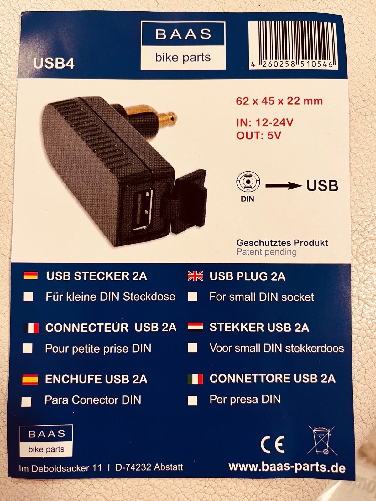 USB adapter 12V DC/5V DC/2000mA