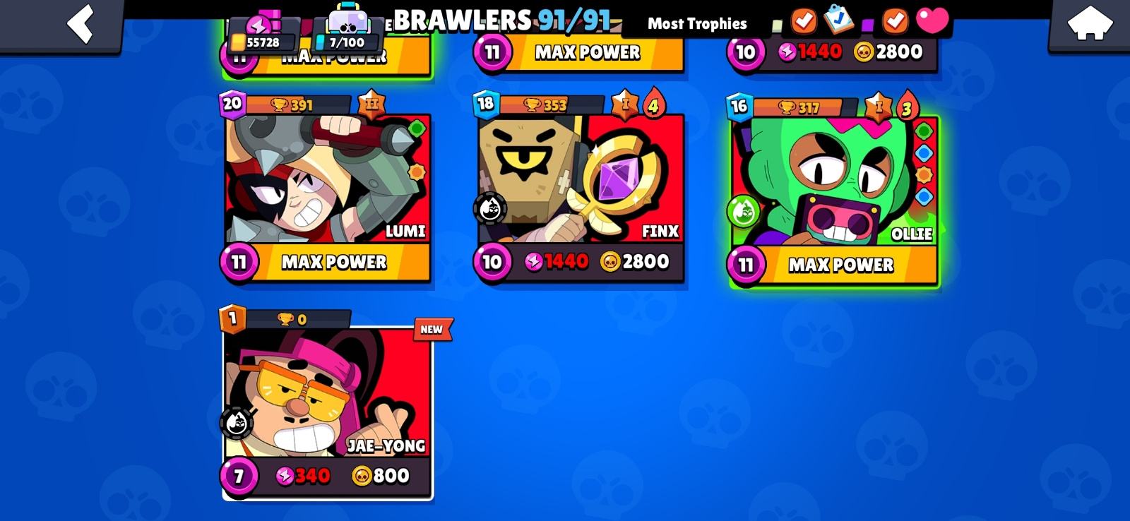 Brawl Stars acc SVI BRAWLERI 90/90