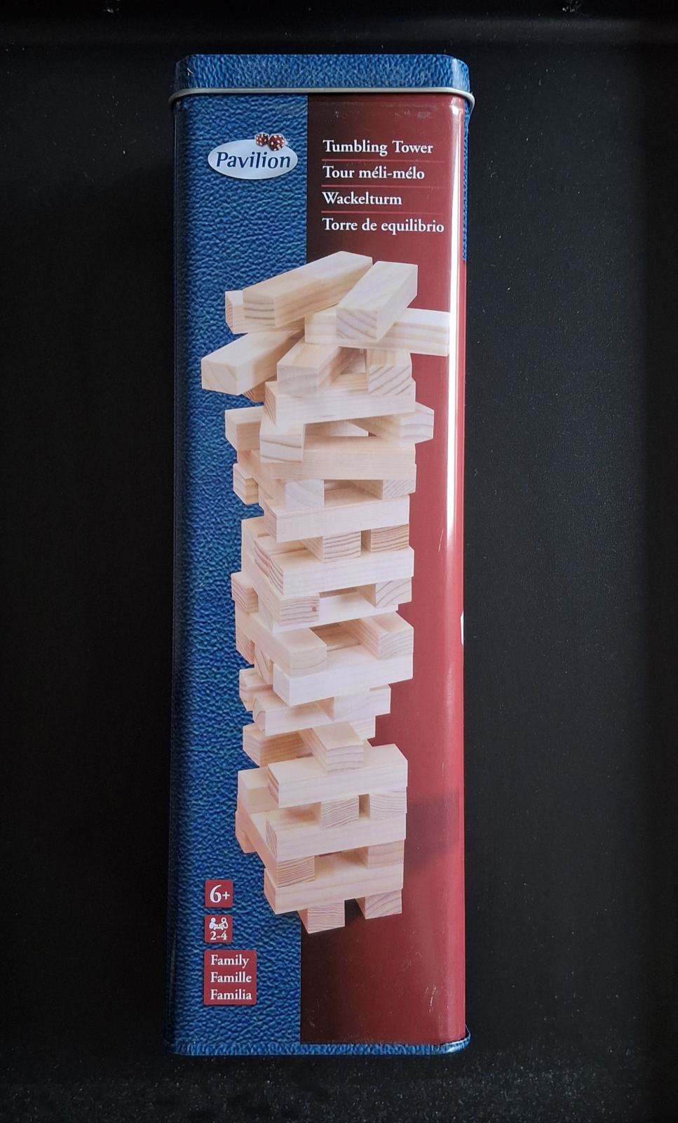 Drustvena igra Pavilion Jenga - drveni toranj, u limenoj kutiji
