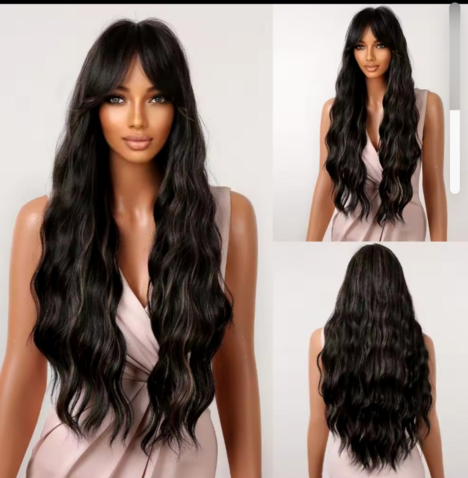 Perika nova duga crna valovita sa šiškama prirodan izgled kose