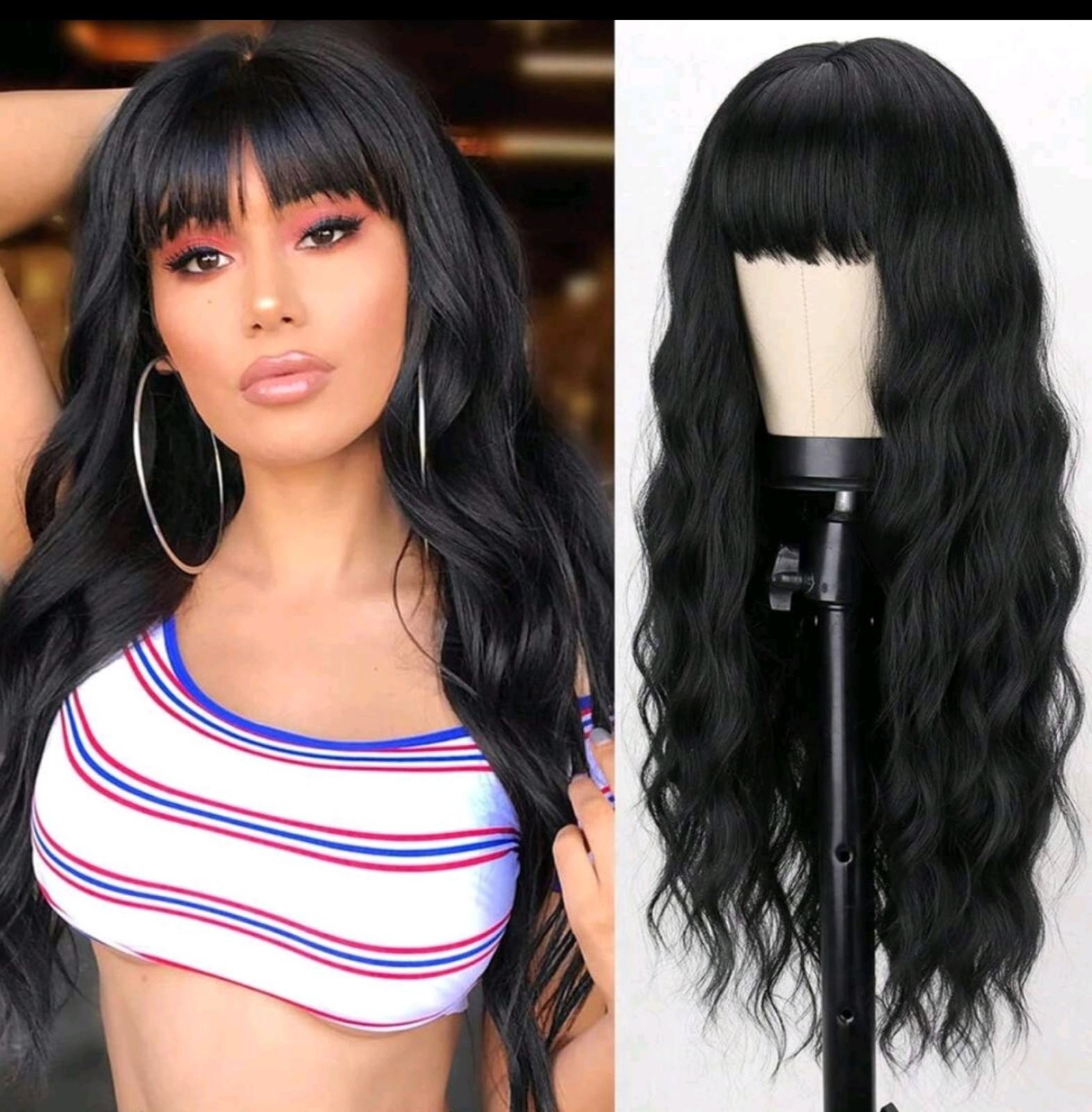 Perika nova duga crna valovita sa šiškama prirodan izgled kose