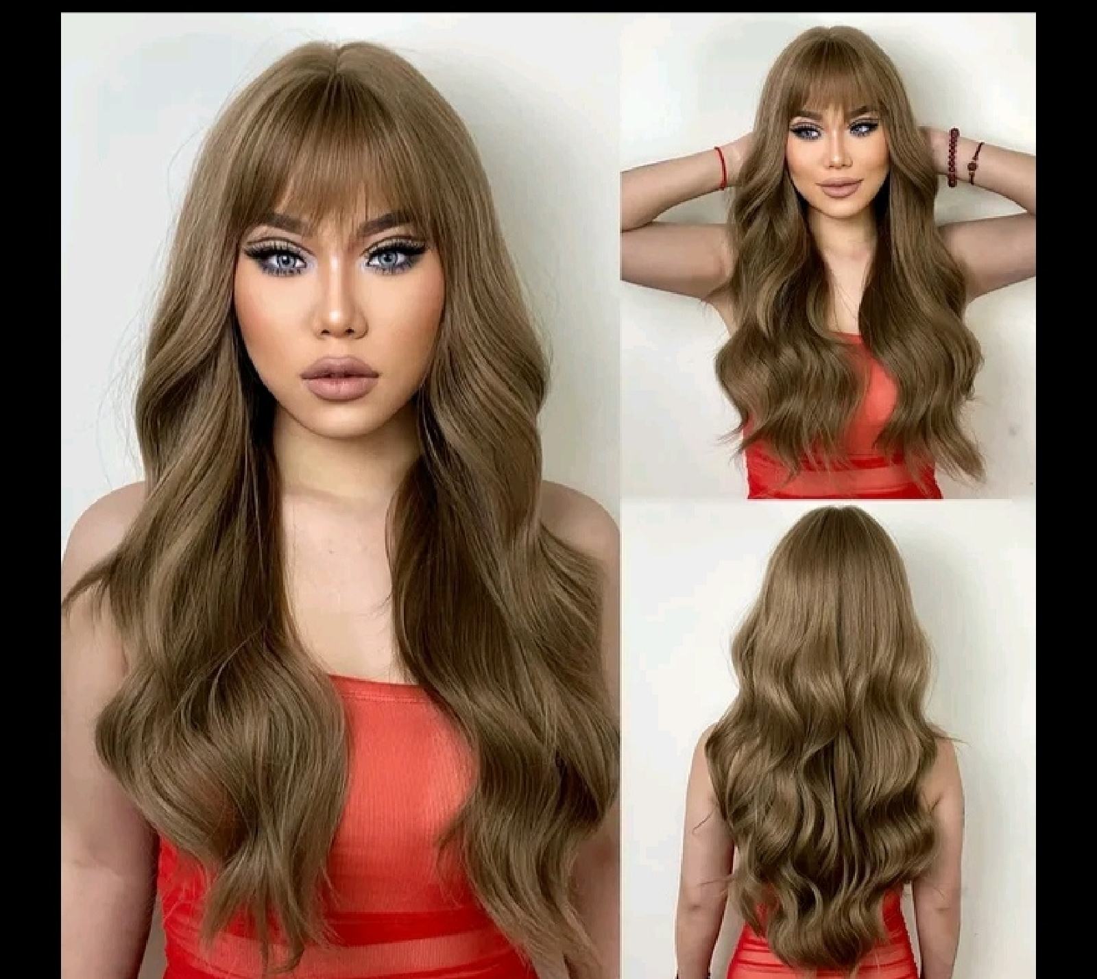 Perika nova duga smeđa sa šiškama prirodan izgled kose