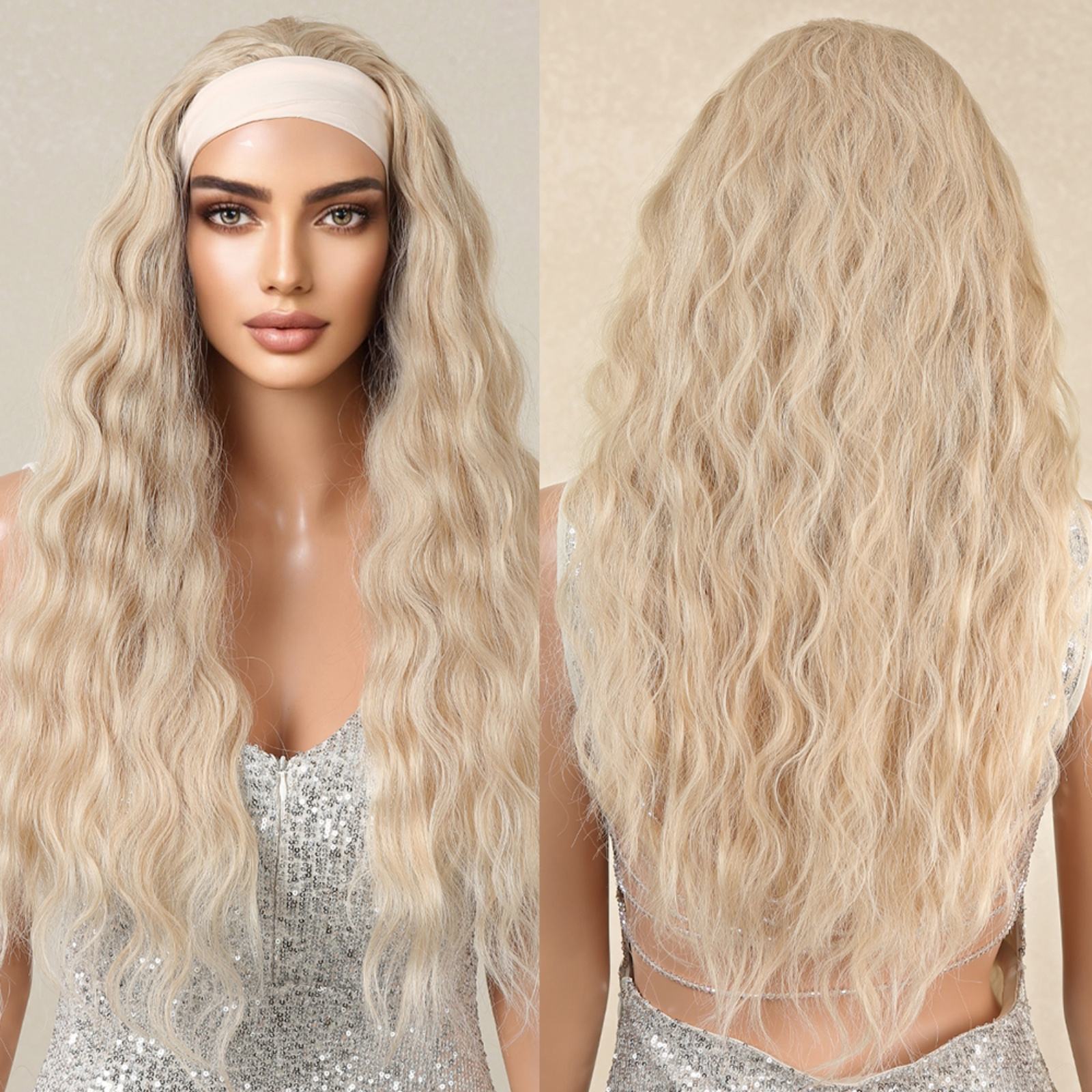 Perika nova duga svjetlo blond kovrčava sa trakom prirodan izgled kose