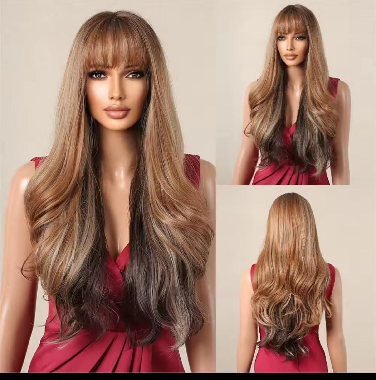 Perika nova duga svjetlo smeđa ombre sa šiškama prirodan izgled kose