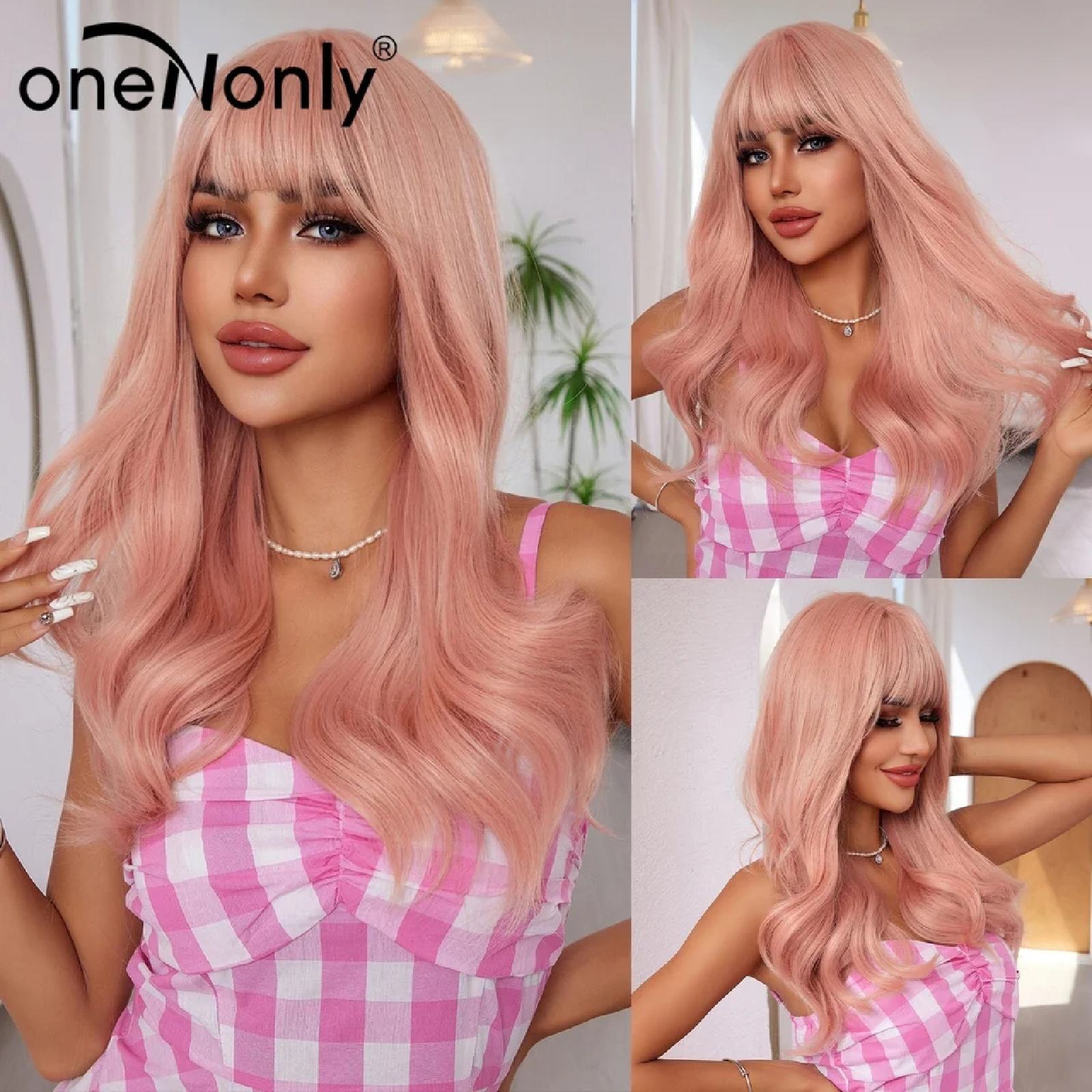 Perika nova roza boje duga sa šiškama prirodan izgled kose