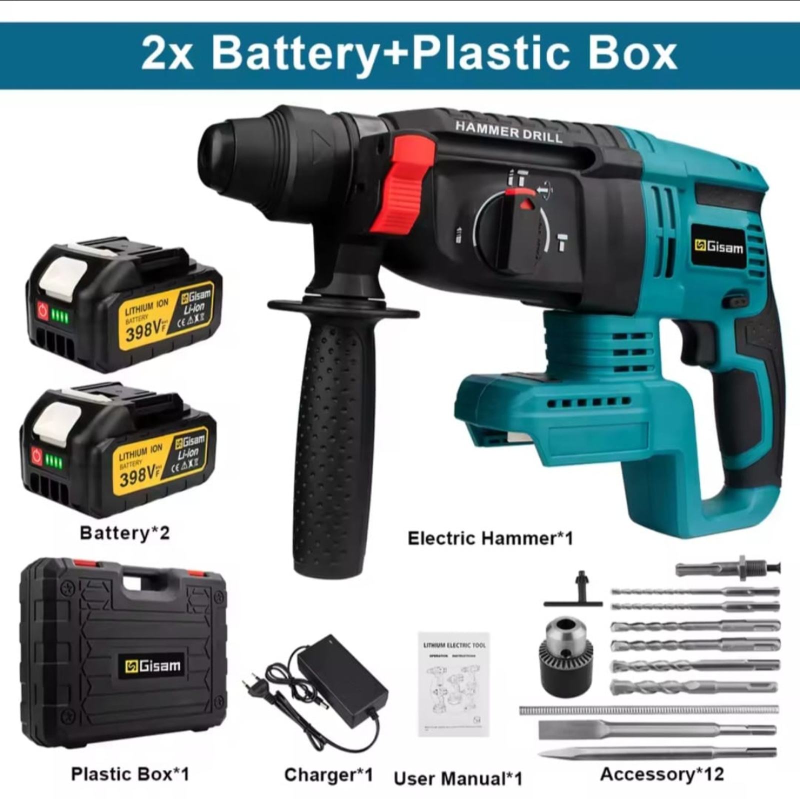 Aku bušilica udarna sa 2 baterije, kofer, novo.