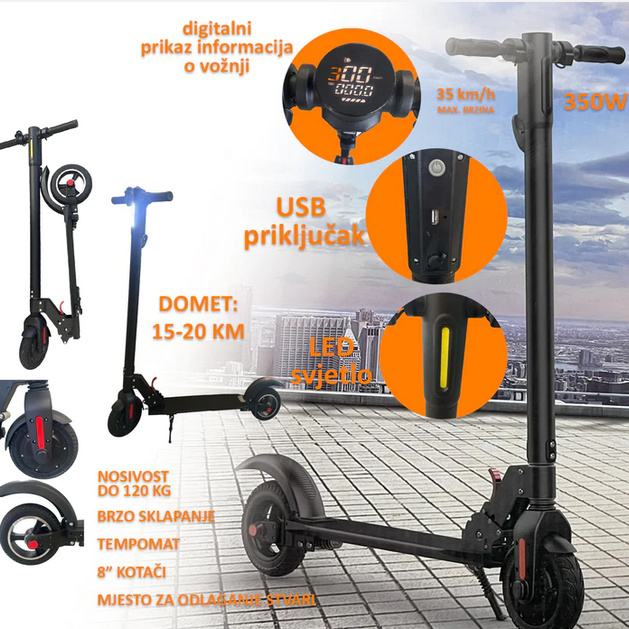 ELEKTRIČNI ROMOBIL 350W/8 iNCH/ 35km/h