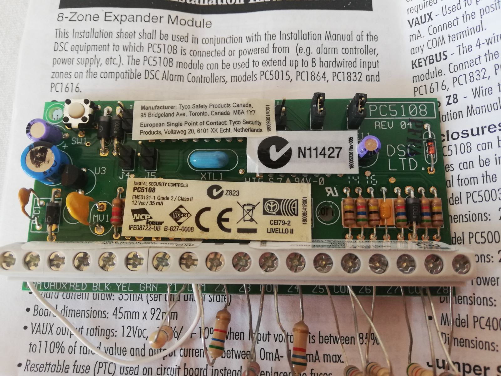 DSC : PC 5108 , modul žičanog proširenja za 8-zona
