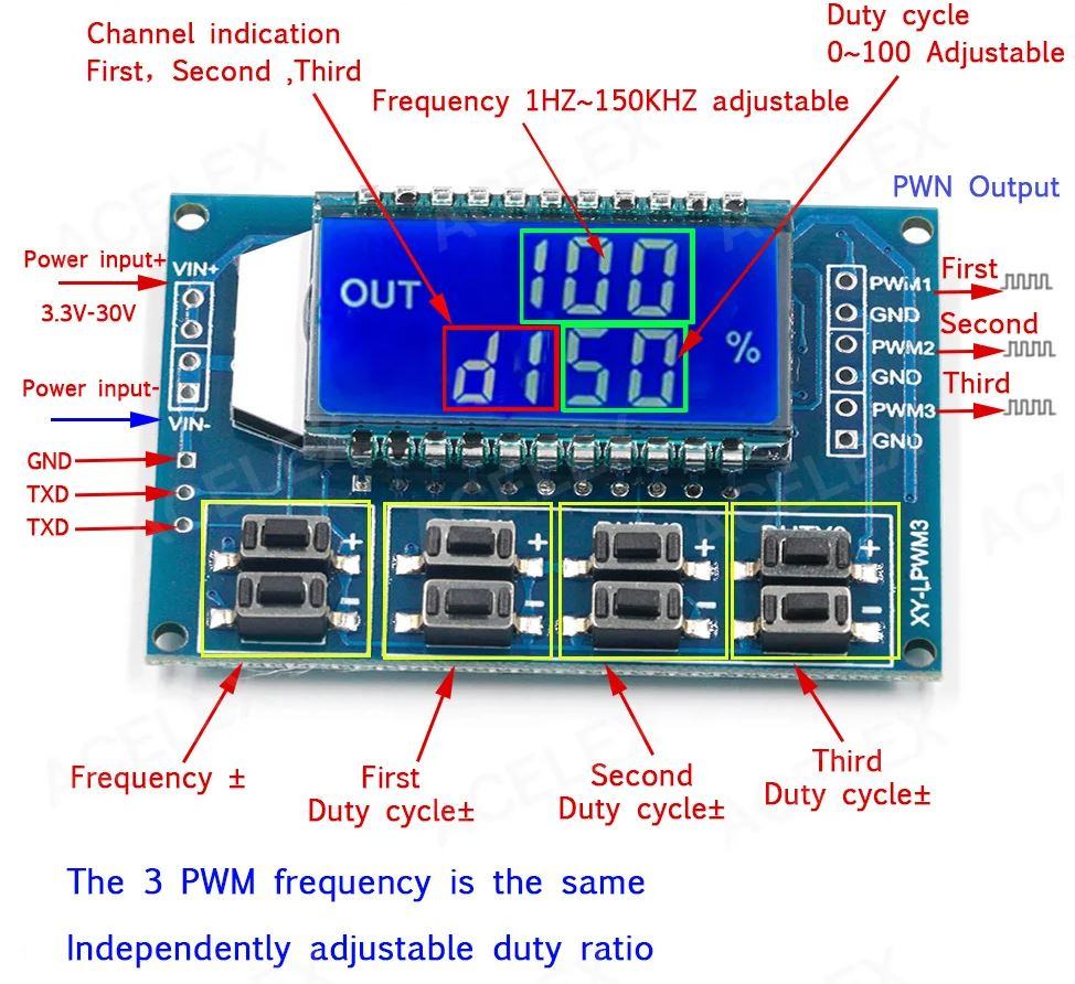 Signal Generator PWM Pulse Frequency LCD Display 1Hz-150Khz 3.3V-30V