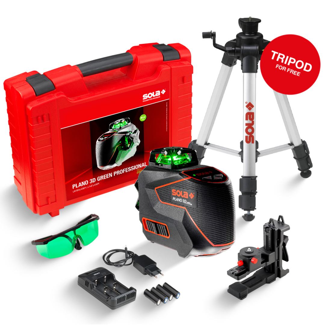 Sola laserski nivelir Plano 3D s postoljem i stativom, zelena linija