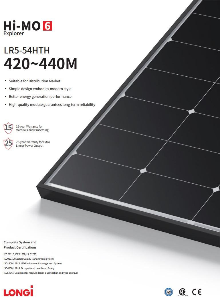 Solarni paneli LONGI 440 Wata - Monokristal dimenzija 1722x1134 mm