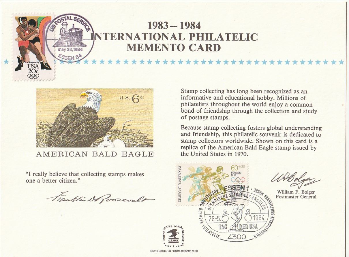 1983-1984 INTERNATIONAL PHILATELIC MEMENTO CARD