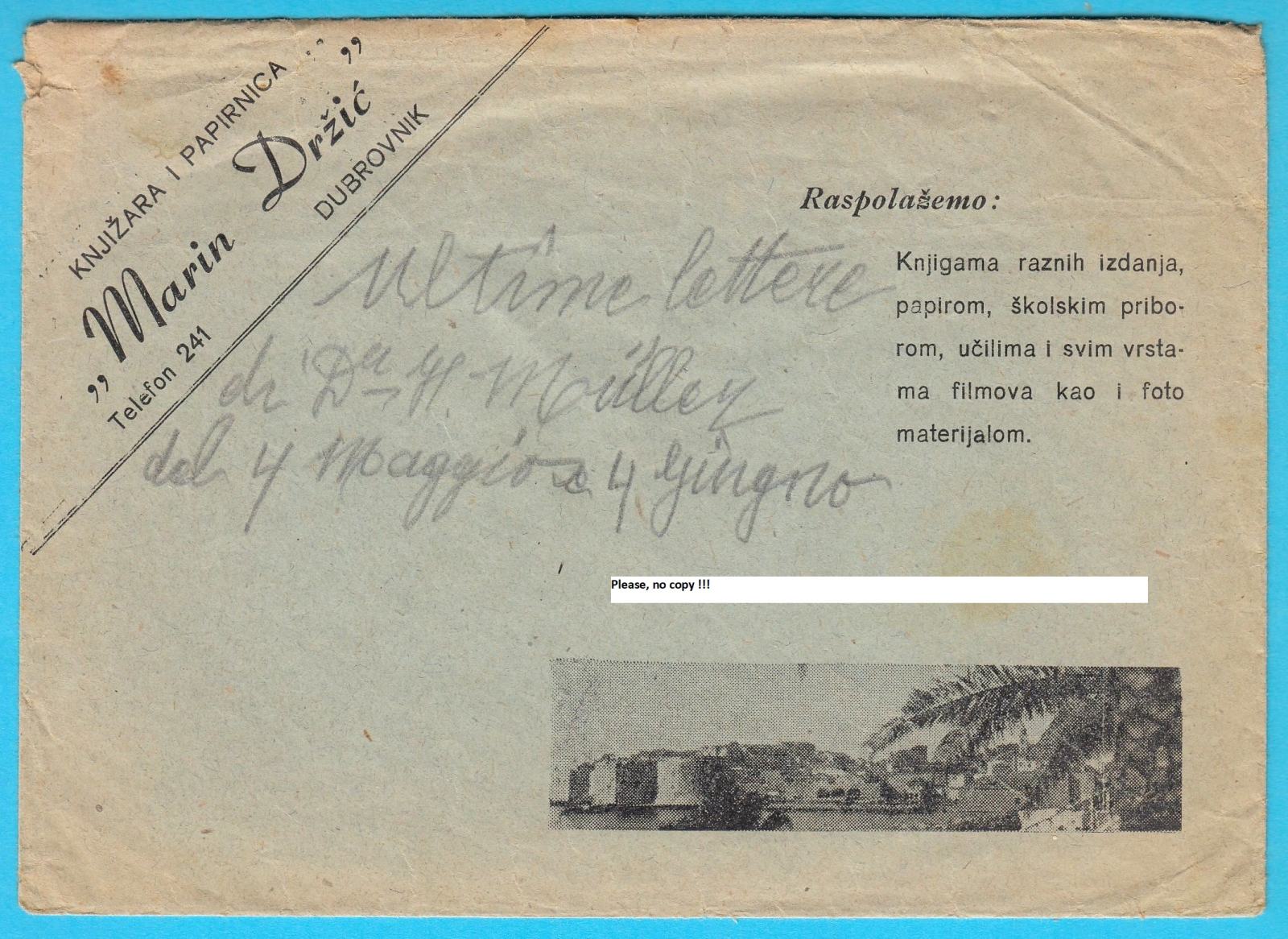 DUBROVNIK - Knjižara i papirnica Marin Držić , staro pismo