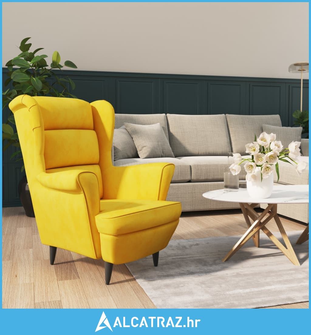 Fotelja od baršuna boja senfa - NOVO