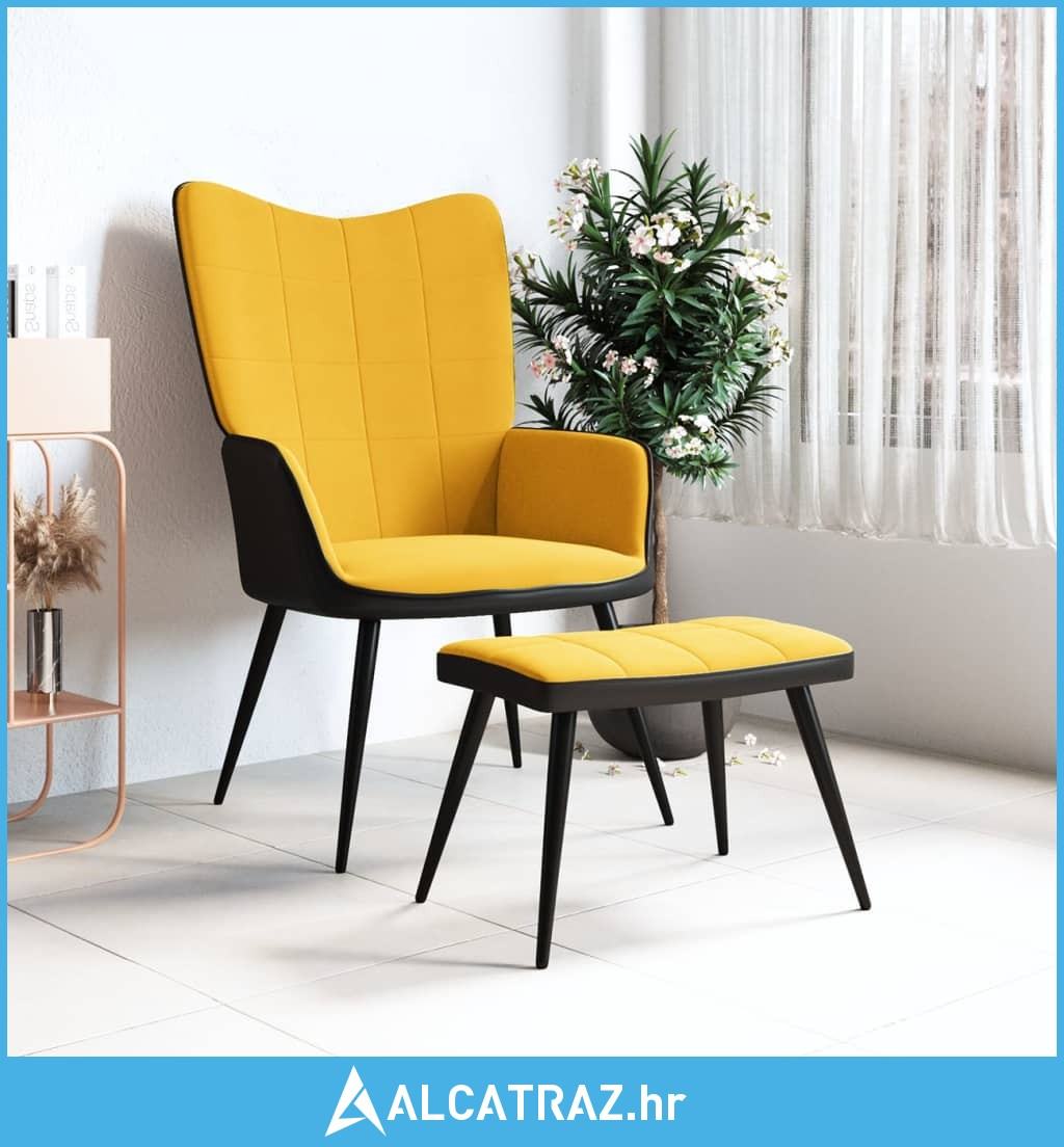 Stolica za opuštanje s osloncem za noge boja senfa baršun/PVC - NOVO