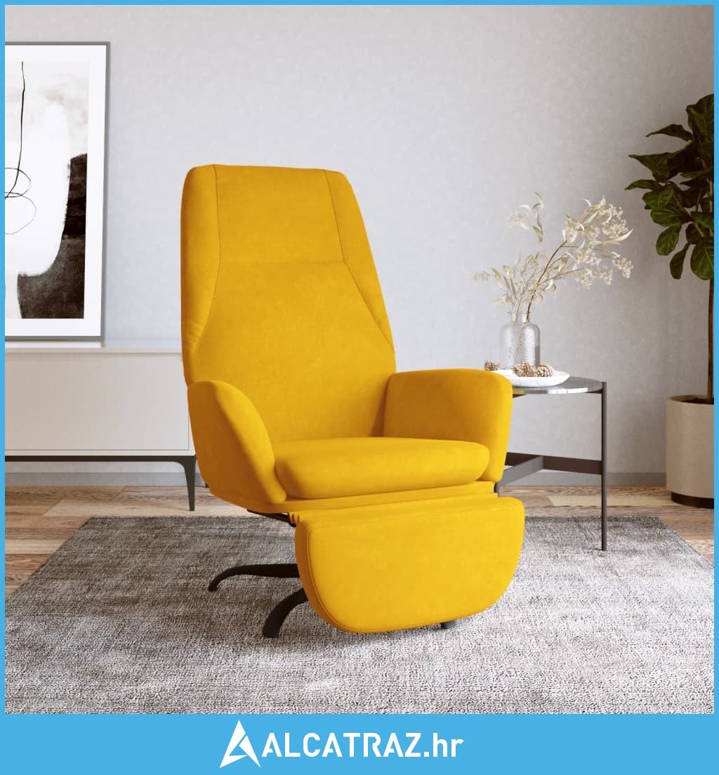 Stolica za opuštanje s osloncem za noge boja senfa baršunasta - NOVO