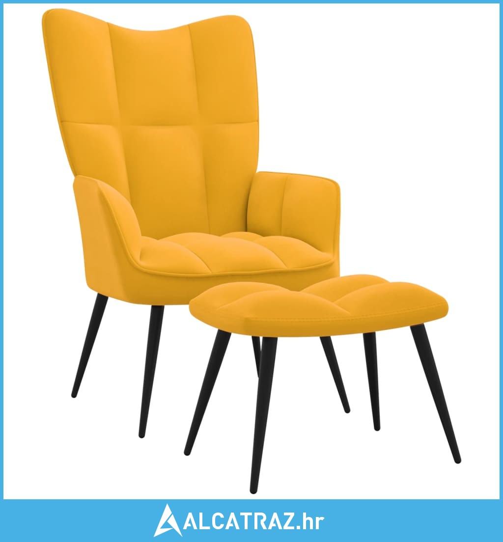 Stolica za opuštanje s osloncem za noge boja senfa baršunasta - NOVO
