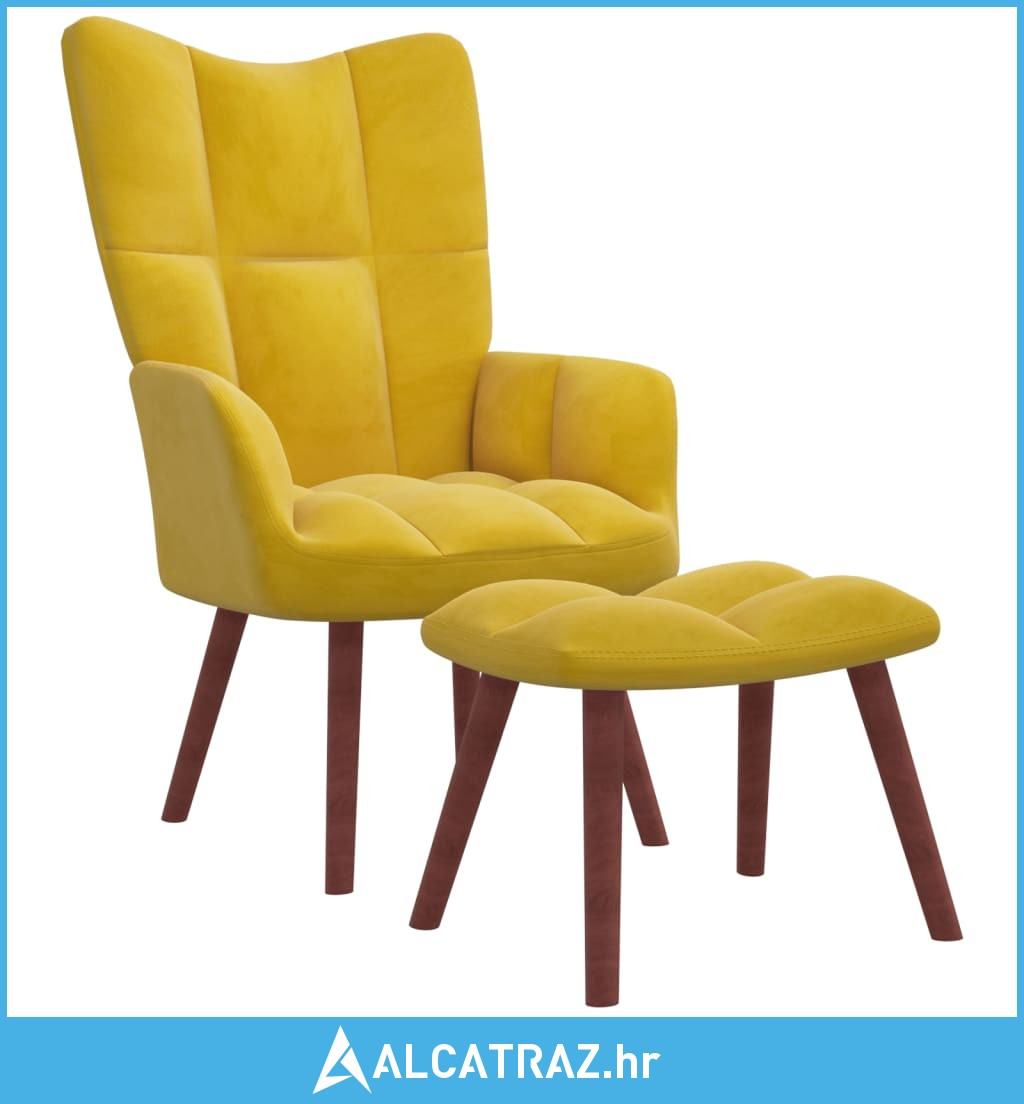 Stolica za opuštanje s osloncem za noge boja senfa baršunasta - NOVO