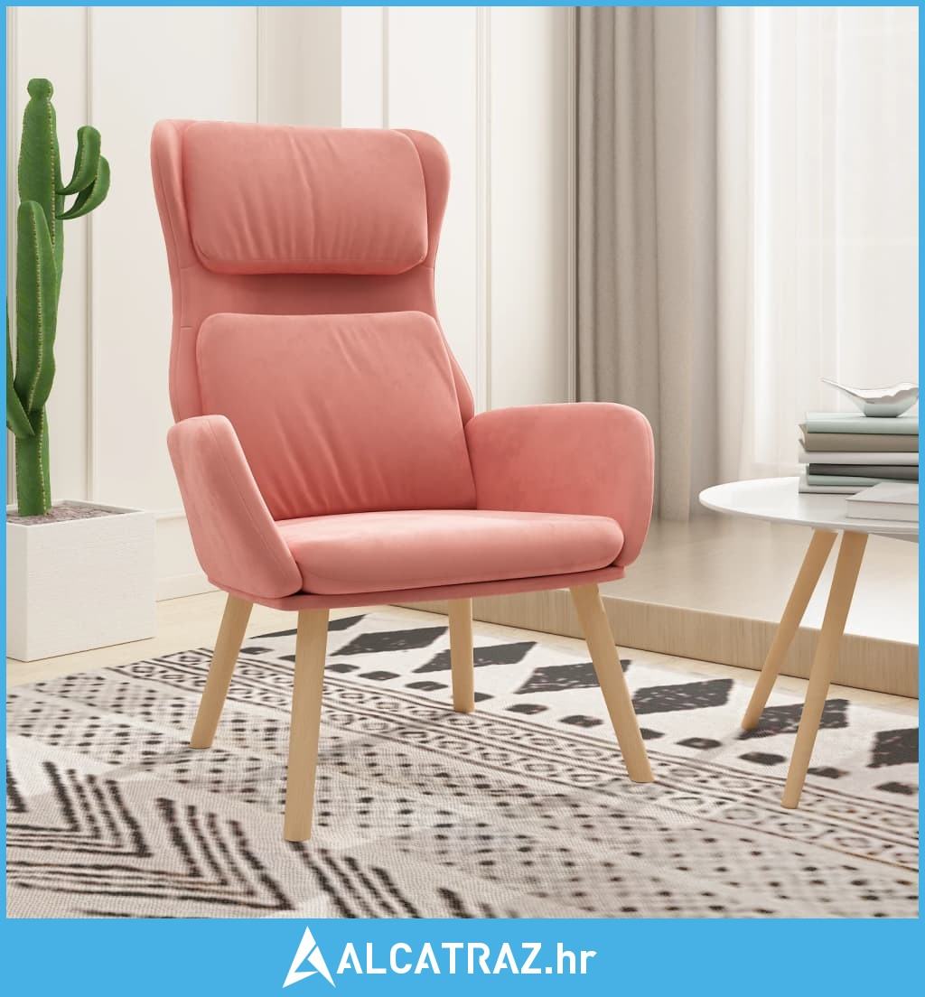 Stolica za opuštanje ružičasta baršunasta - NOVO