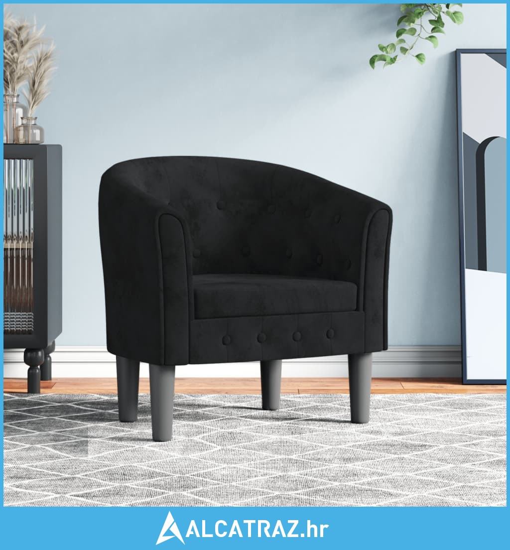 Zaobljena stolica crna baršunasta - NOVO