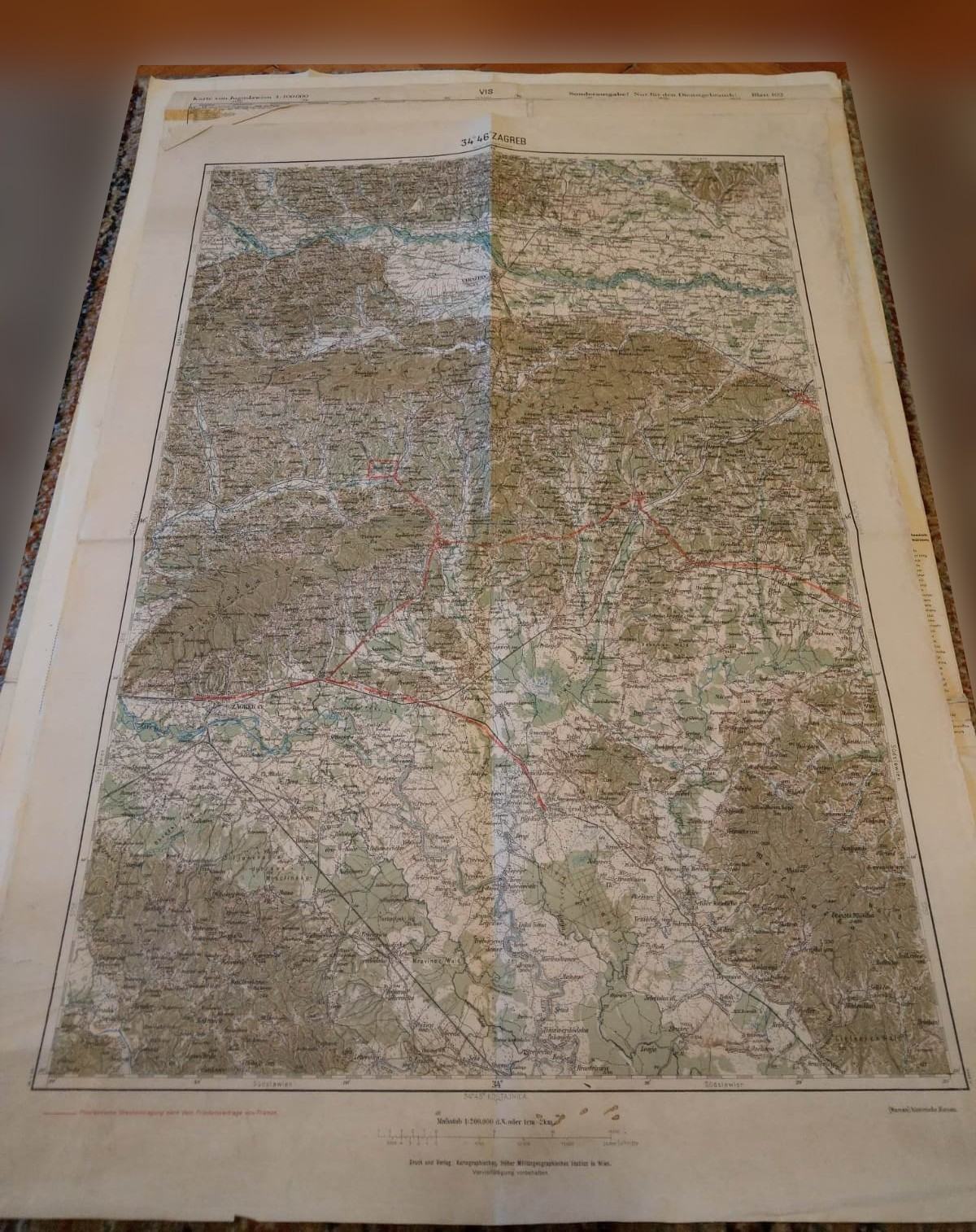 Topografska karta. Zagreb. Mjerilo 1:200.000