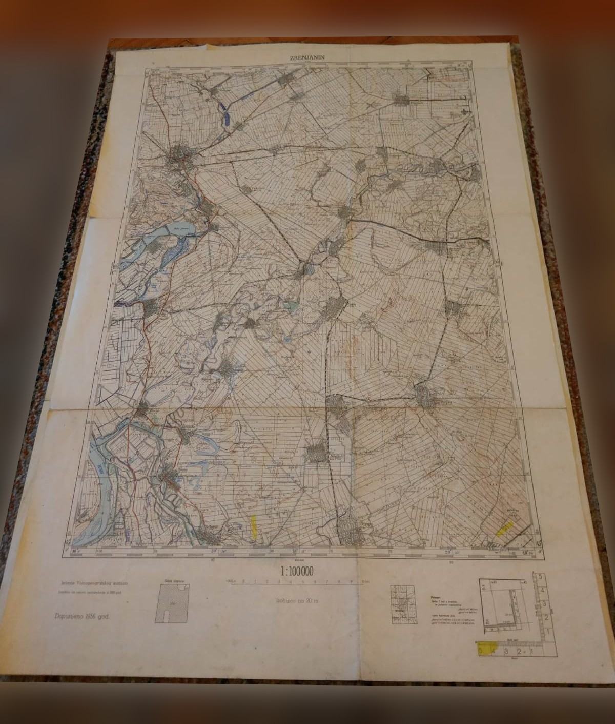 Topografska karta. Zrenjanin. Mjerilo 1:100.000