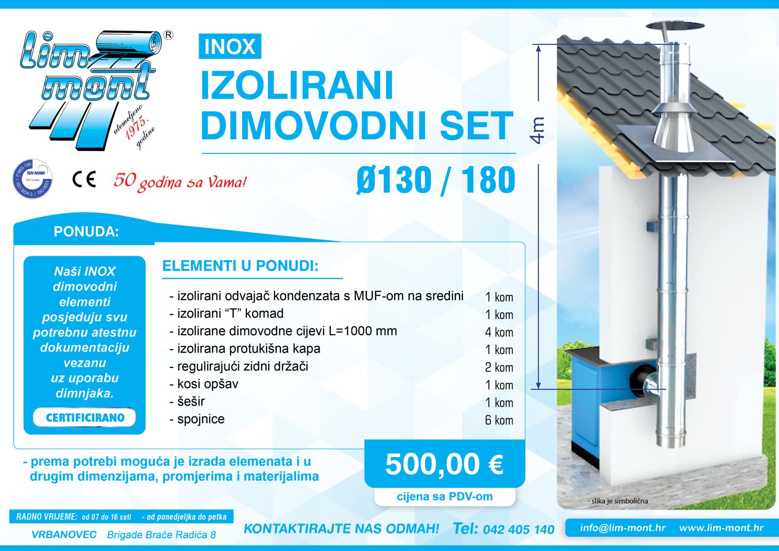 INOX DIMNJAK 4 m -- *CERTIFICIRANI INOX IZOLIRANI DIMOVODNI SET*