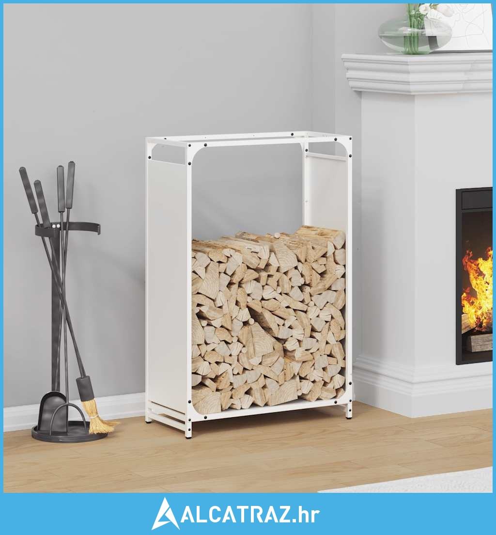 Stalak za drva bijeli 60x28x90 cm Hladno valjani čelik - NOVO