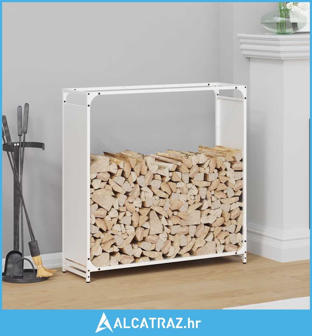 Stalak za drva bijeli 90x28x90 cm Hladno valjani čelik - NOVO