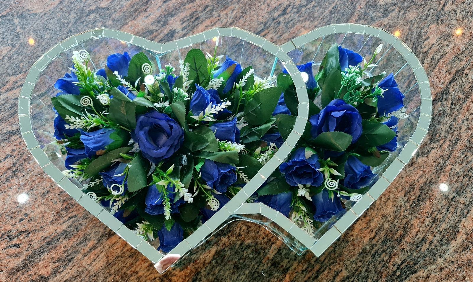 stakleni aranžmani, stakleni ukrasi , aranzmani u staklu ,duplo srce