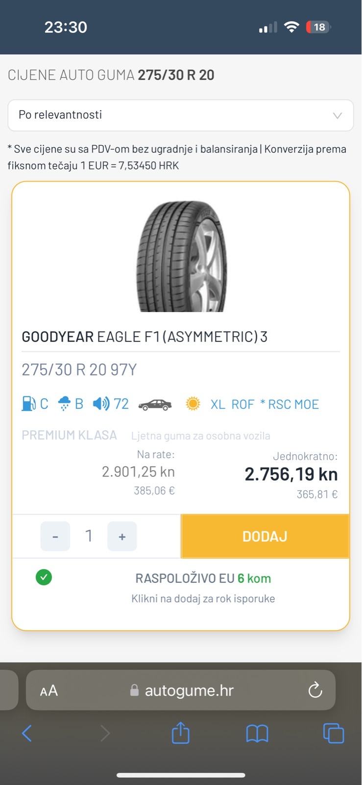 Gume Goodyear 275/30/20 ljetna 2 kom.