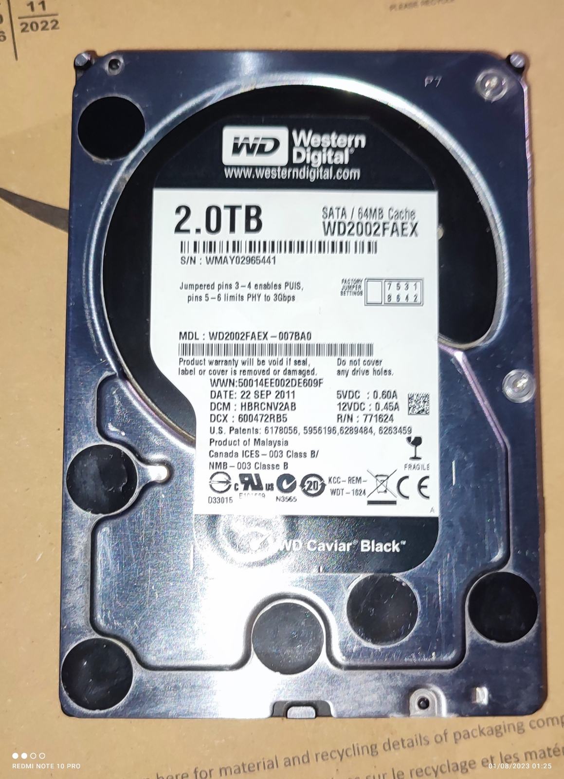 2TB 2 TB HDD Hard Disk Western Digital Black WD