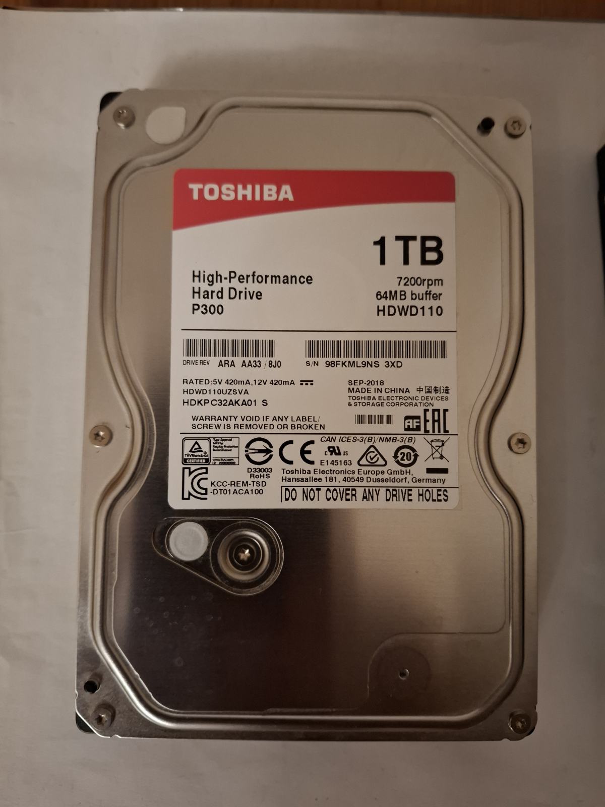 HARD DISK TOSHIBA P300 1TB 3.5 64MB 7200