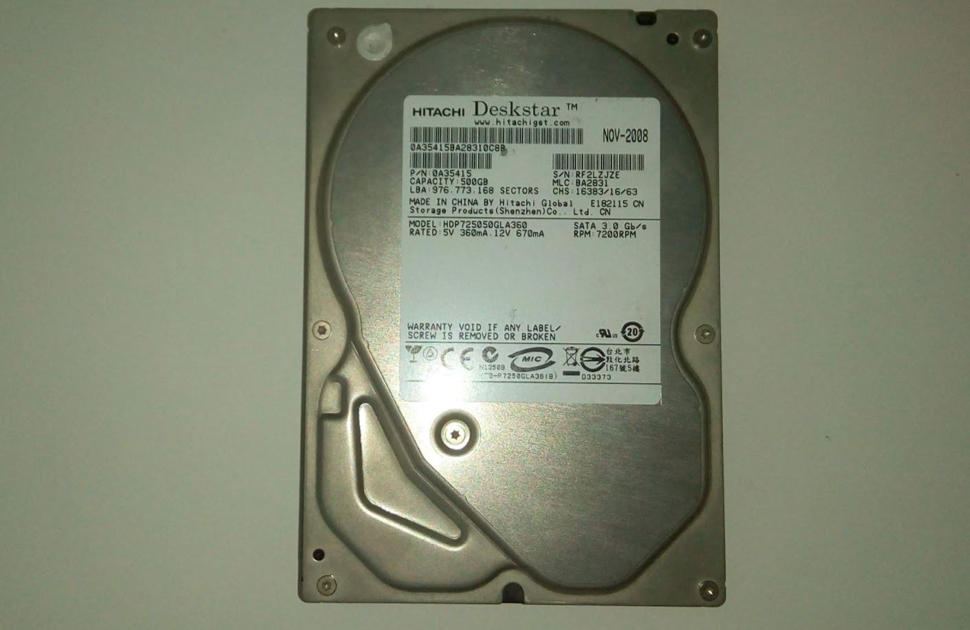 Hitachi Deskstar 500 GB HDD SATA 72000 RPM