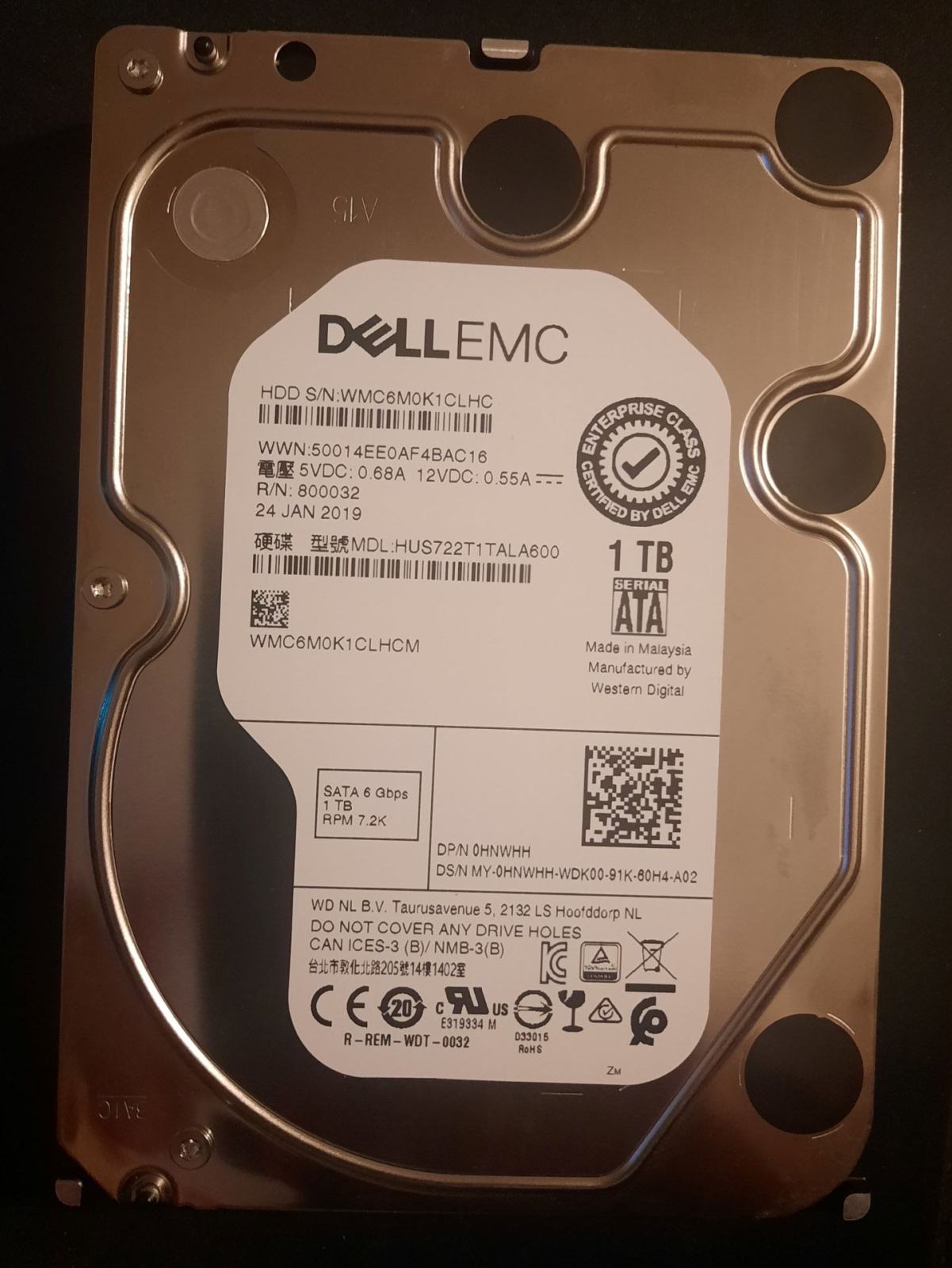 SERVER HDD DELL EMC 1TB SATA 7.2K 6GBPS 3.5 HUS722T1TALA600