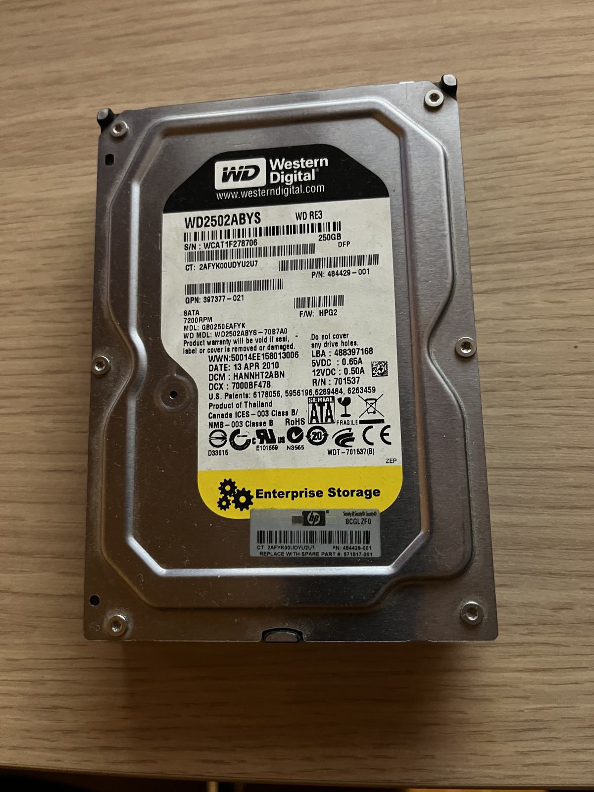 WD 250 GB HDD - WD2502ABYS enterprise storage - 7200RPM